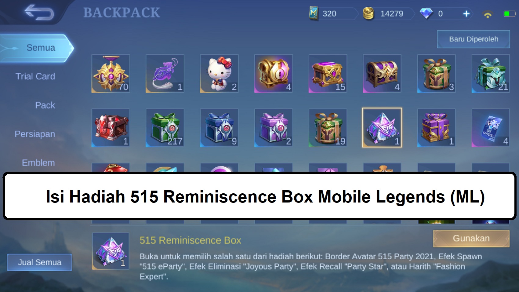 Isi Hadiah 515 Reminiscence Box Mobile Legends (ML) – Esportsku