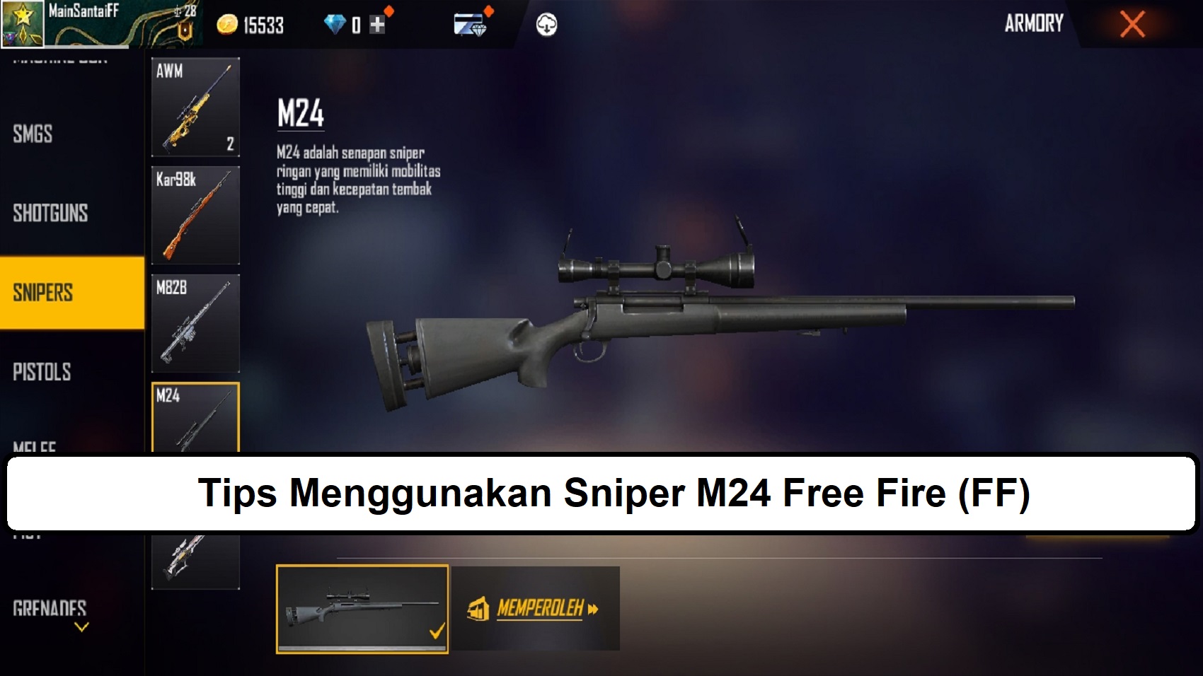8 Tips Menggunakan Sniper M24 Free Fire (FF) – Esportsku