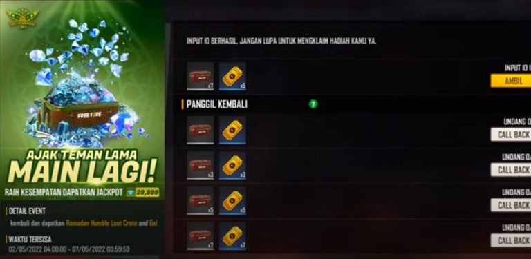 Event Callback Free Fire (FF), Tips Mengajak Teman Main Lagi Biar Dapat Hadiah! – Esportsku