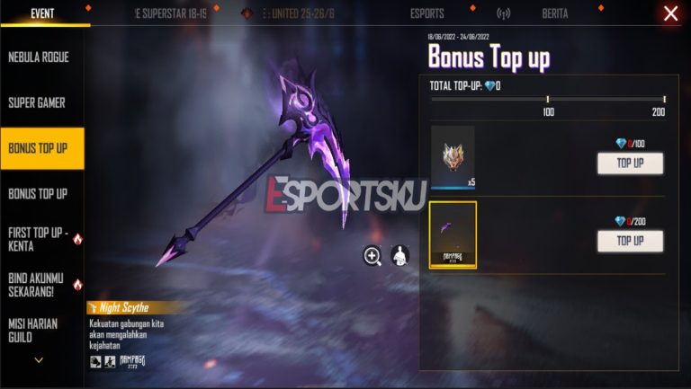 Cara Dapatkan Skin Rampage Night Scythe Free Fire (FF) – Esportsku
