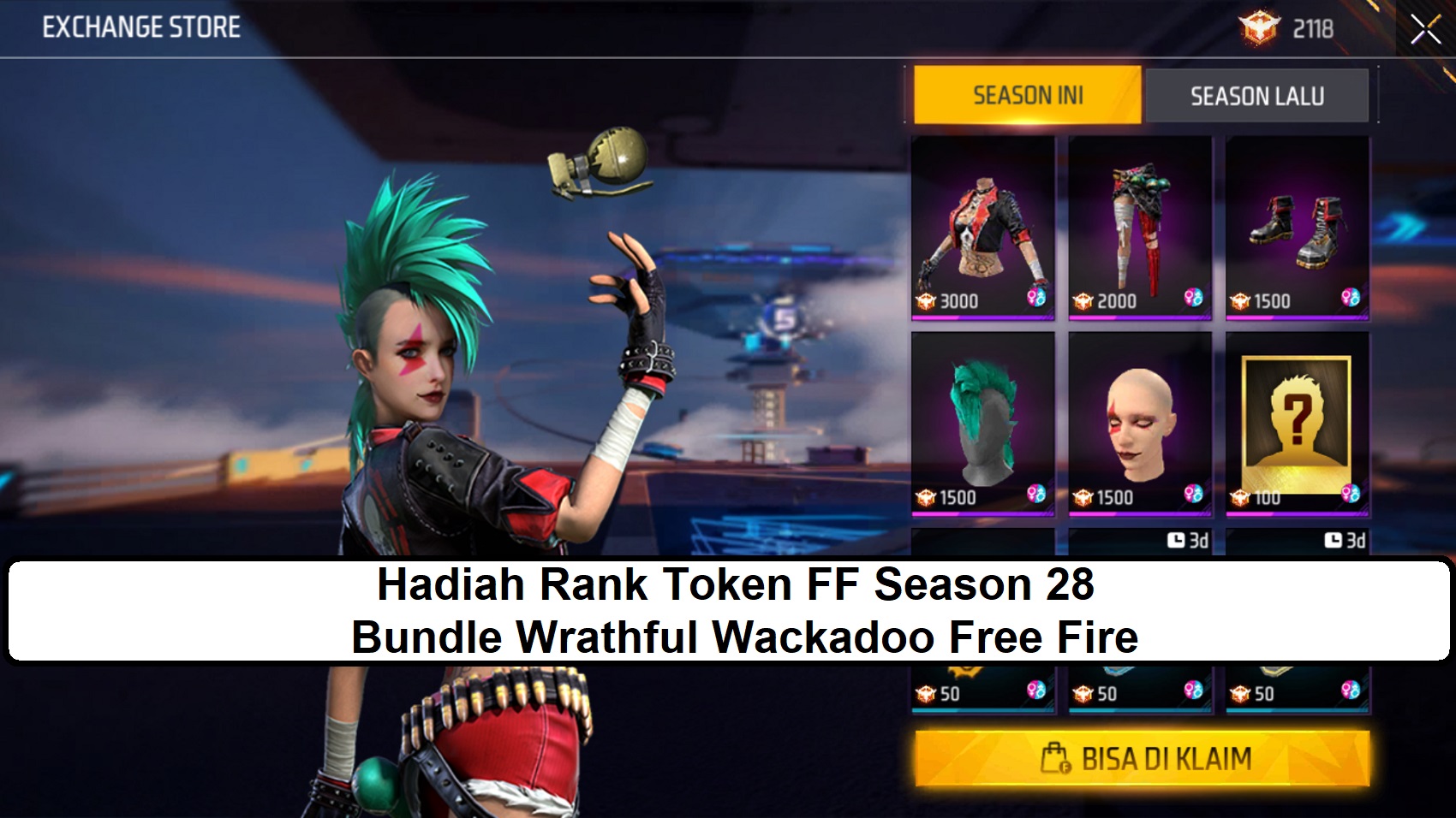 Hadiah Rank Token FF Season 28, Bundle Wrathful Wackadoo Free Fire ...