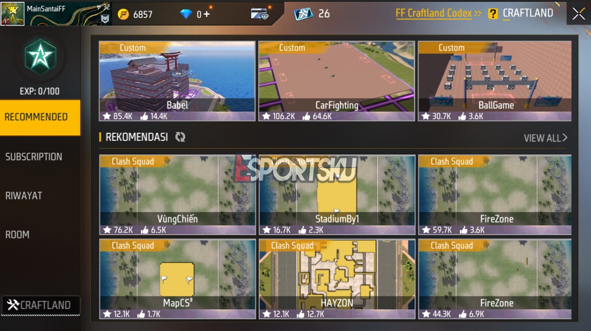ID/Kode Map Kosong CR Biru Craftland Free Fire (FF) – Esportsku