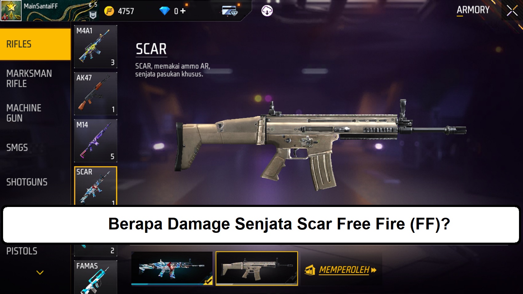 Berapa Damage Senjata Scar Free Fire (FF)? – Esportsku