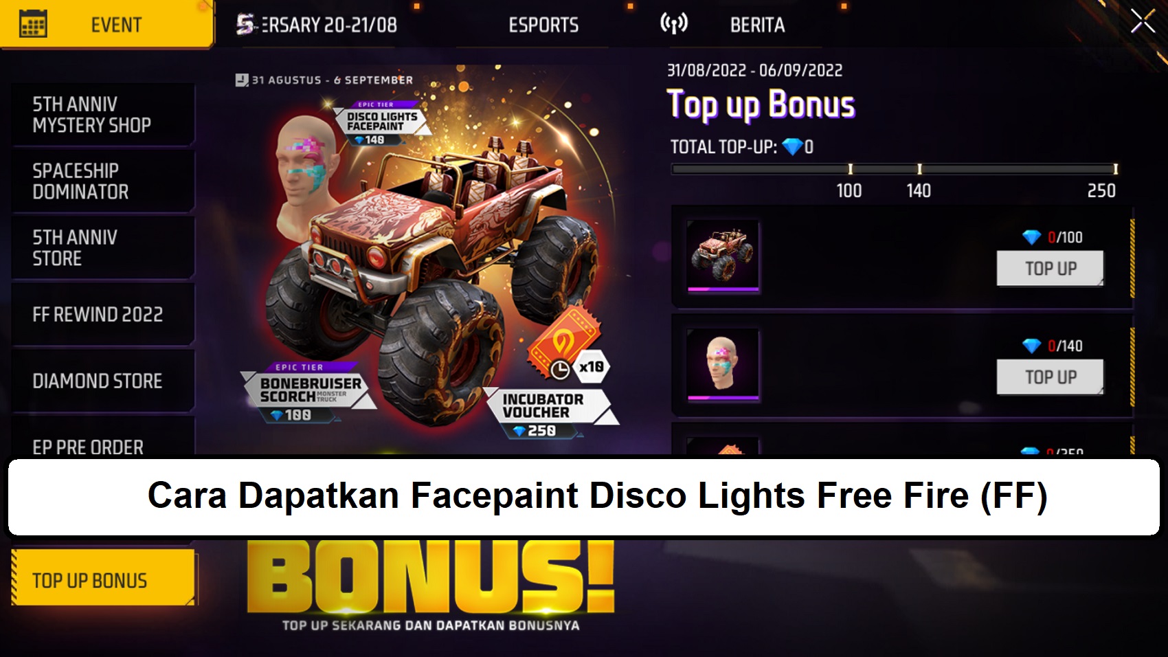 Cara Dapatkan Facepaint Disco Lights Free Fire (FF) – Esportsku