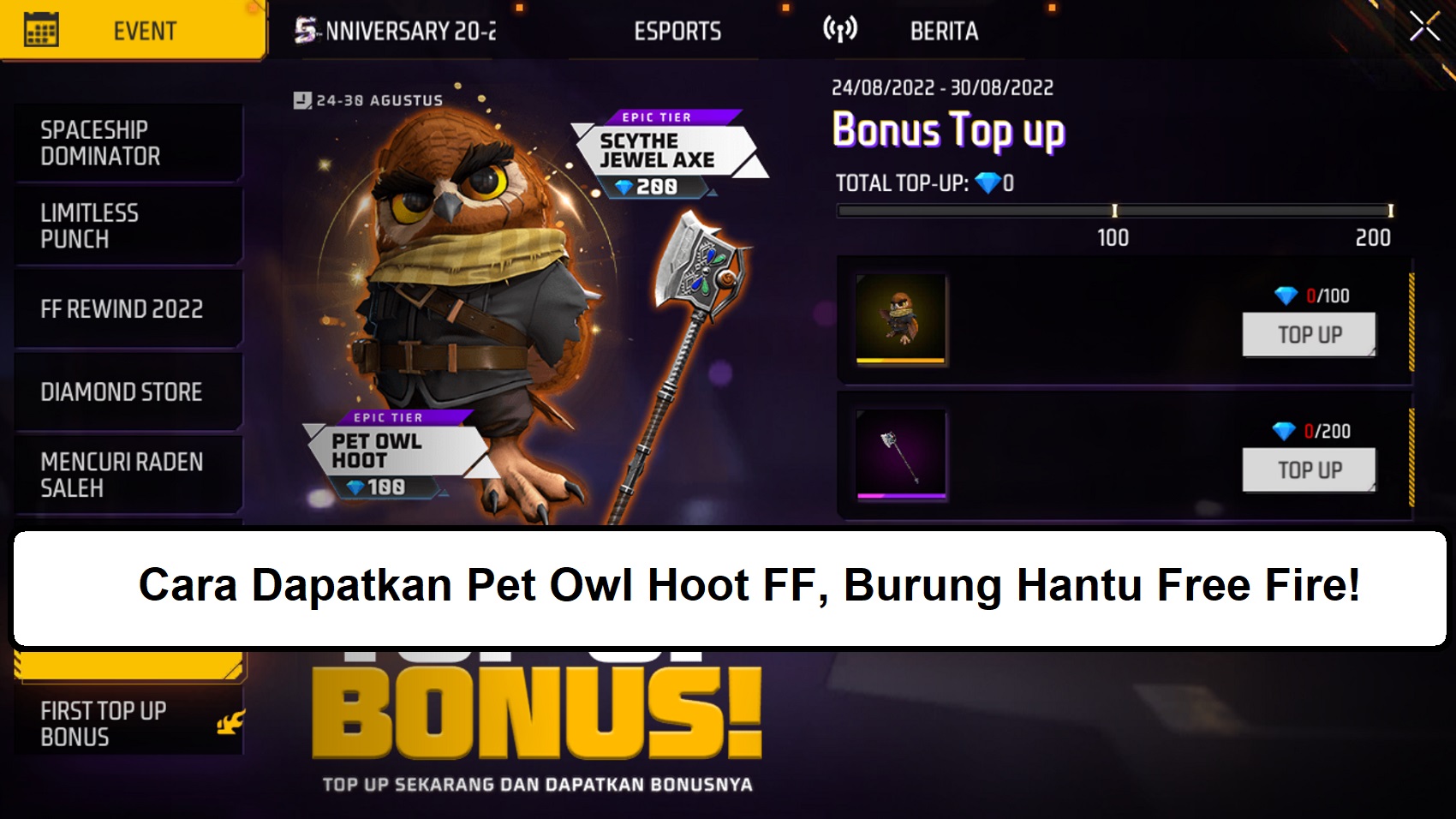 Cara Dapatkan Pet Owl Hoot FF, Burung Hantu Free Fire! – Esportsku