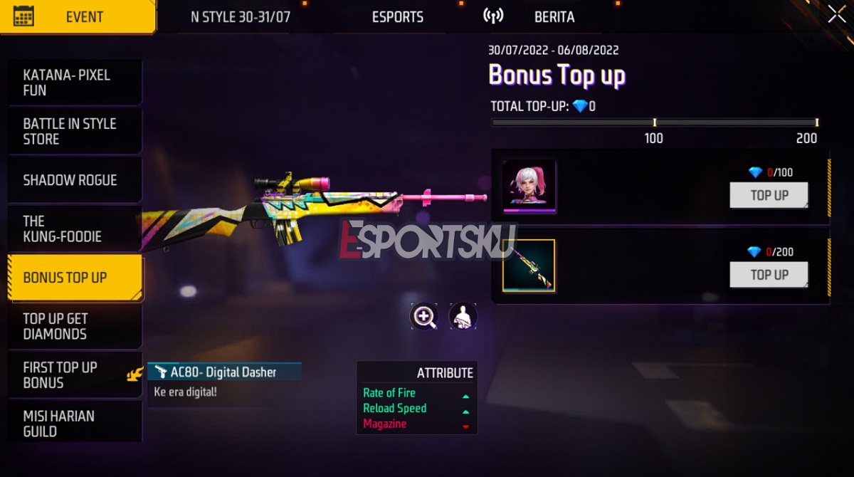 Cara Dapatkan Skin AC80 Digital Dasher Free Fire (FF) – Esportsku