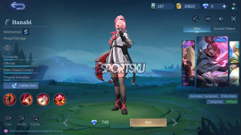 Harga Skin Special Hanabi Field Op Mobile Legends (ML) – Esportsku