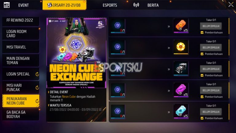 Hadiah Penukaran Neon Cube Free Fire, Item Berlimpah FF! – Esportsku