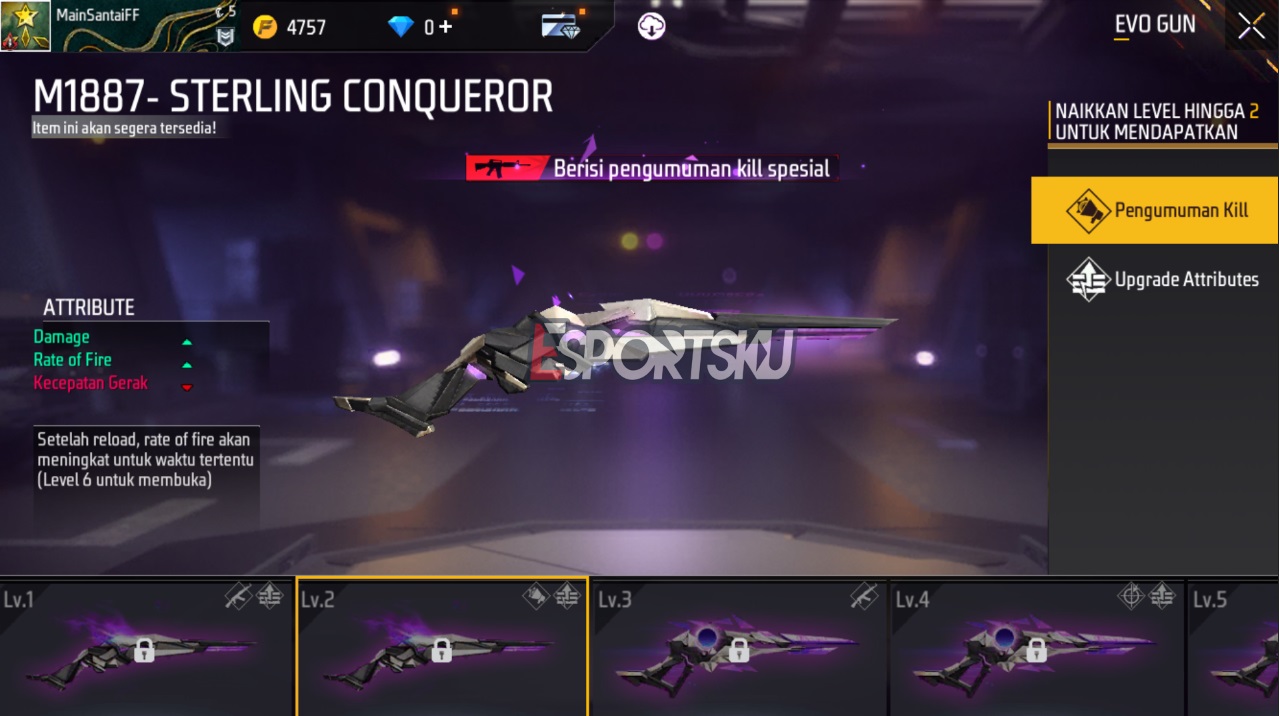 7 Level Evolution Gun M1887 FF, Sterling Conqueror Free Fire! – Esportsku