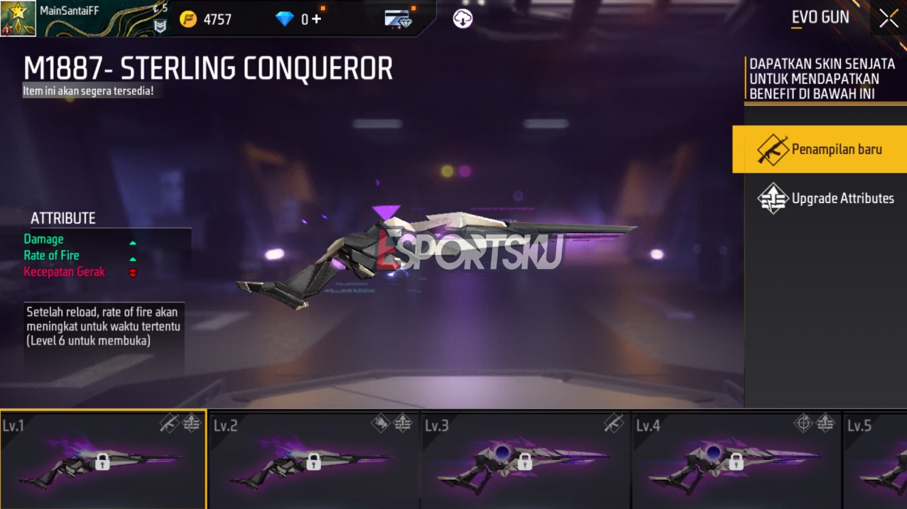 7 Level Evolution Gun M1887 FF, Sterling Conqueror Free Fire! – Esportsku
