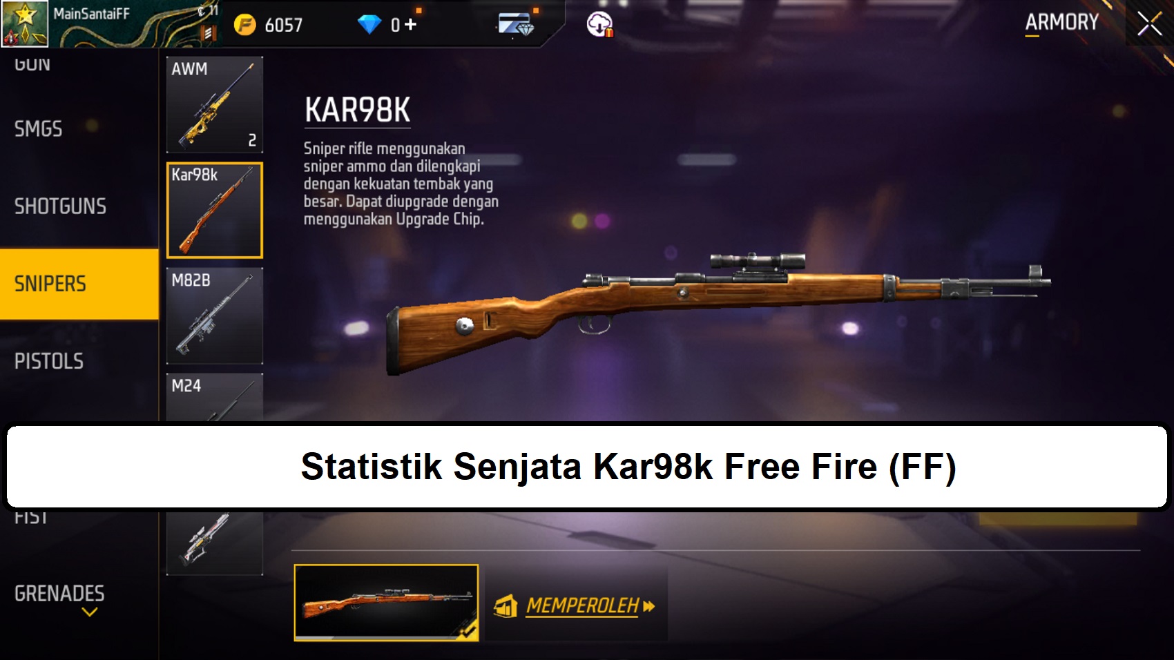 Statistik Senjata Kar98k Free Fire (FF), Sniper Andalan! – Esportsku