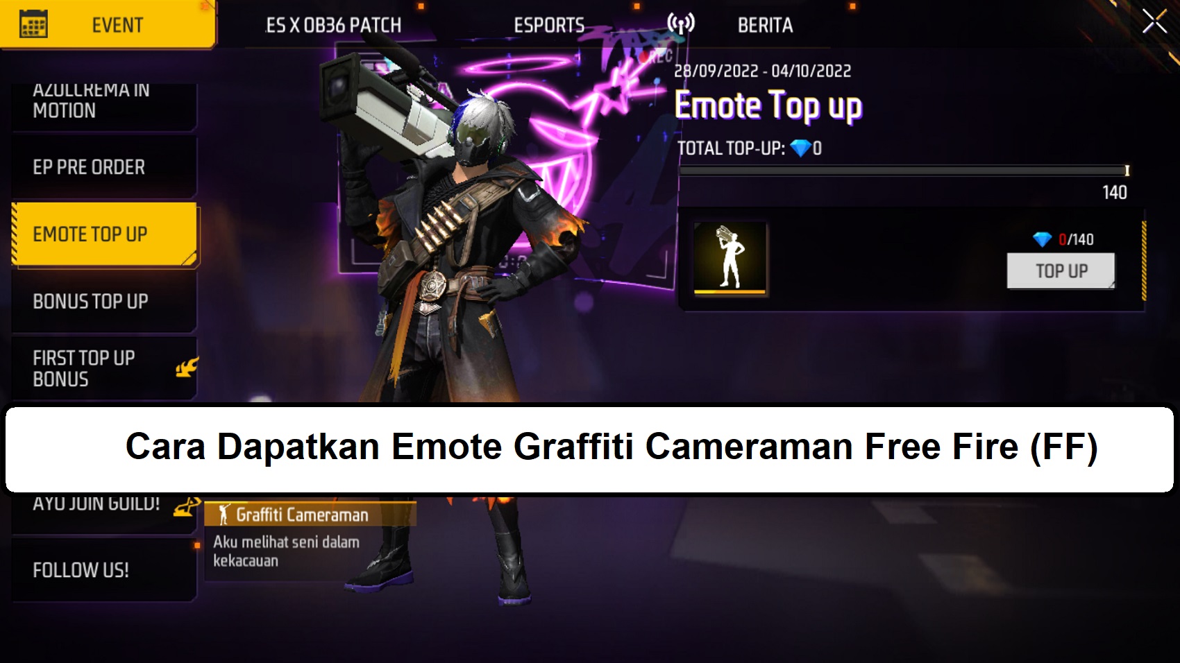 Cara Dapatkan Emote Graffiti Cameraman Free Fire (FF) – Esportsku