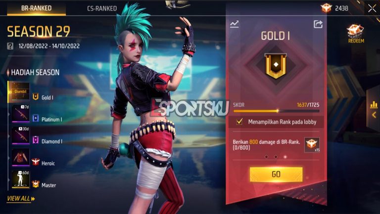 Tanggal Reset Rank Battle Royale Season 29 Free Fire (FF) – Esportsku