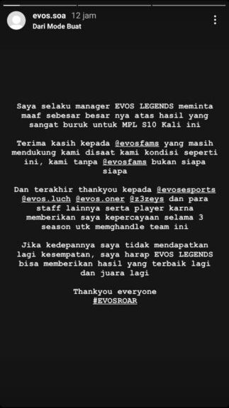 Manajer Evos Minta Maaf Tidak Lolos Playoff Mobile Legends (ML) – Esportsku Manajer Evos Minta Maaf Tidak Lolos Playoff Mobile Legends (ML) – Esportsku