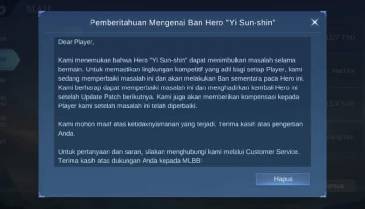 Bug Yi Sun Shin Mobile Legends (ML), Moonton banned sementara – Esportsku