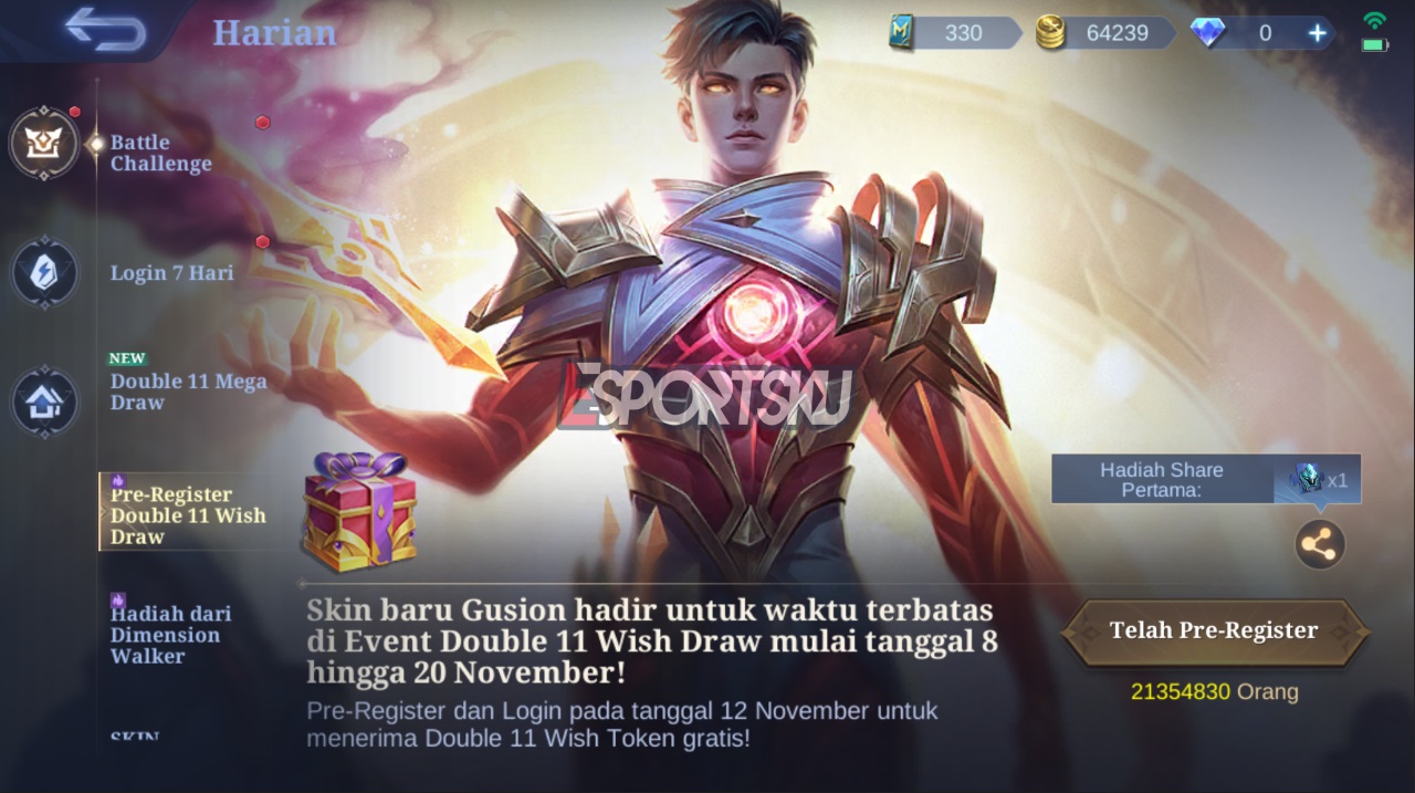 Tiket Gratis Event Double 11 Mobile Legends (ML) 2022 – Esportsku