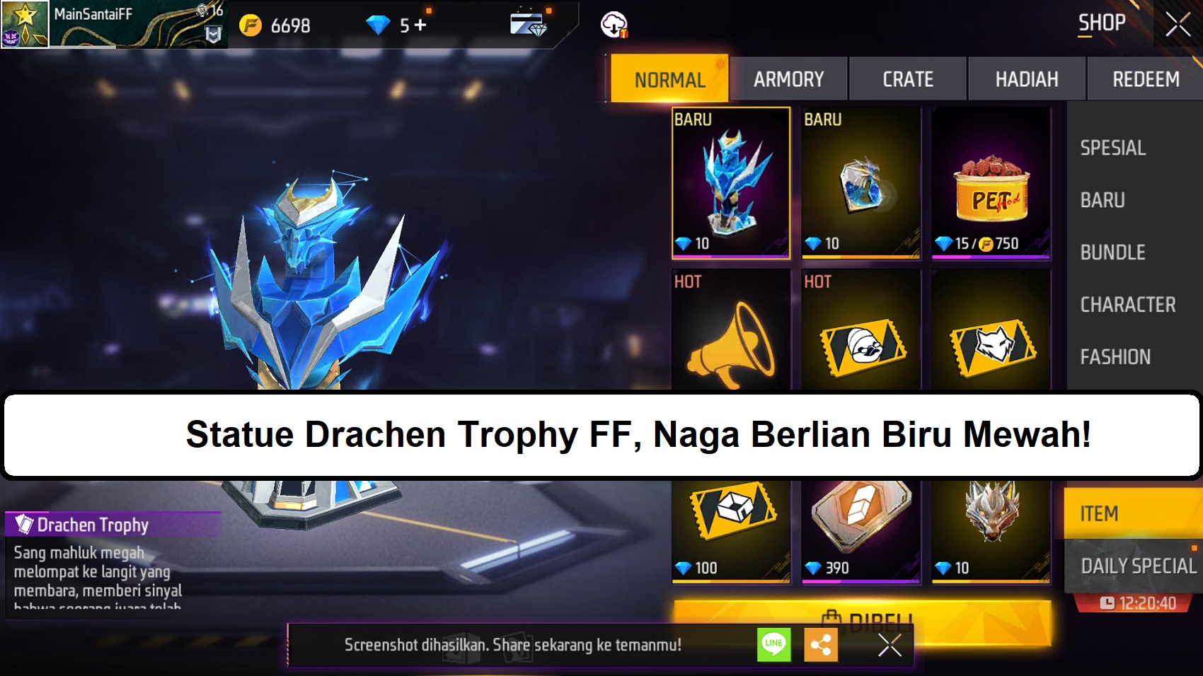 Statue Drachen Trophy FF, Naga Berlian Biru Mewah! – Esportsku