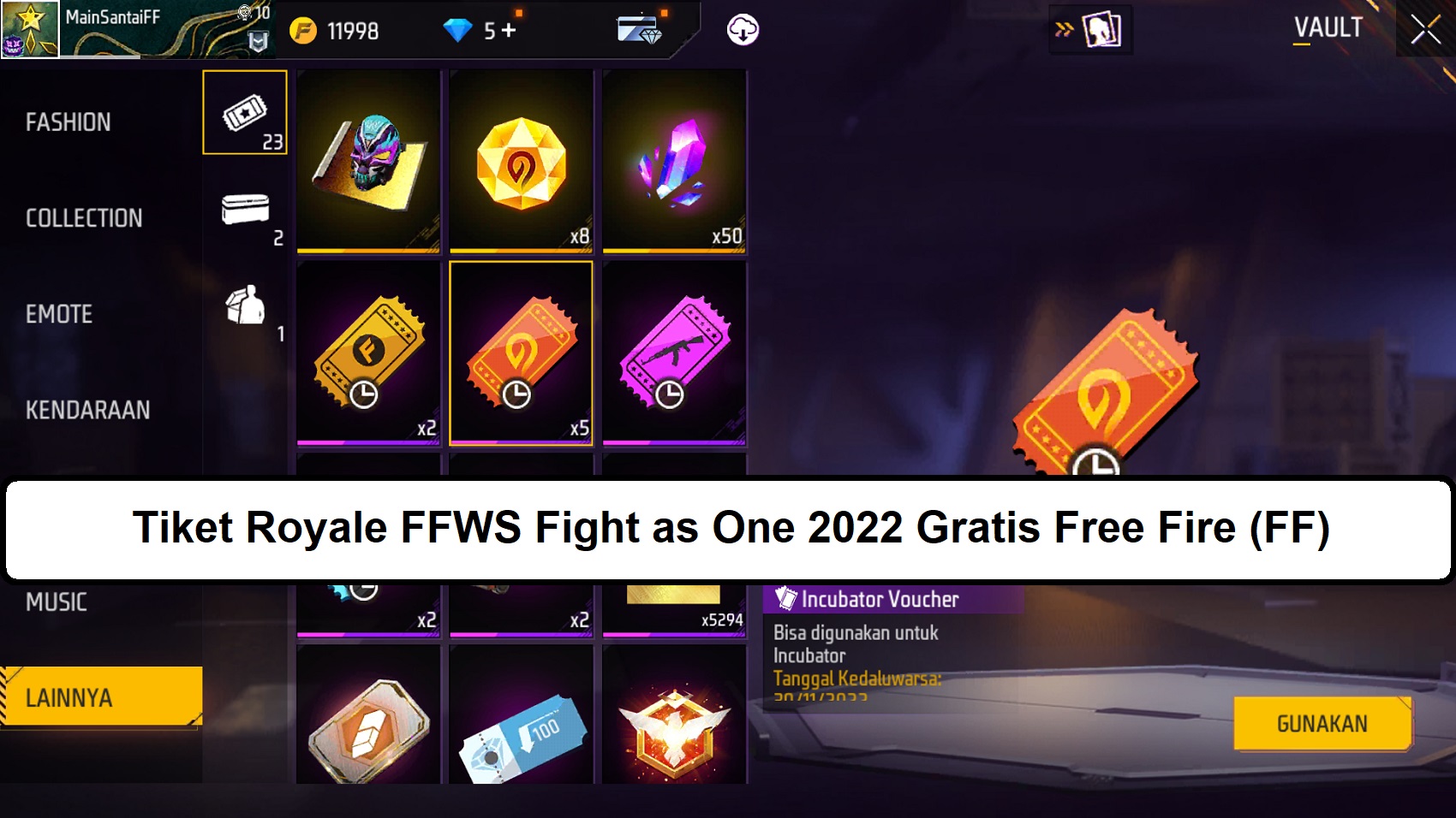 Tiket Royale FFWS Fight as One 2022 Gratis Free Fire (FF) – Esportsku