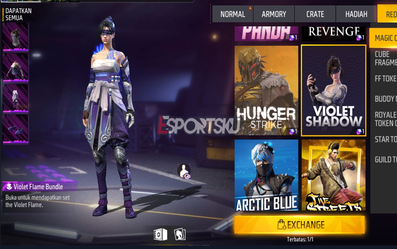 Cara Dapatkan Bundle Violet Shadow Free Fire (FF) – Esportsku