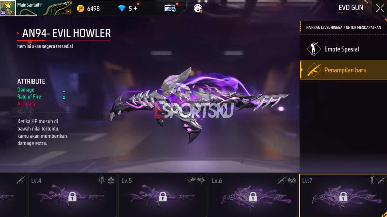 7 Level Evolution Gun AN94 FF, Evil Howler Free Fire! – Esportsku