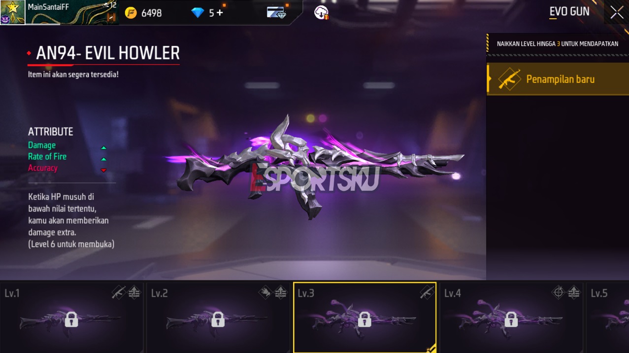 7 Level Evolution Gun AN94 FF, Evil Howler Free Fire! – Esportsku