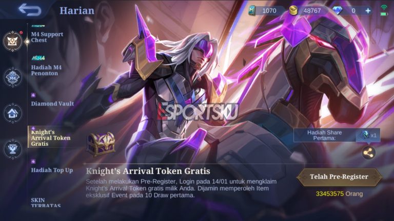 Cara Dapatkan Knight's Arrival Token Mobile Legends (ML) – Esportsku