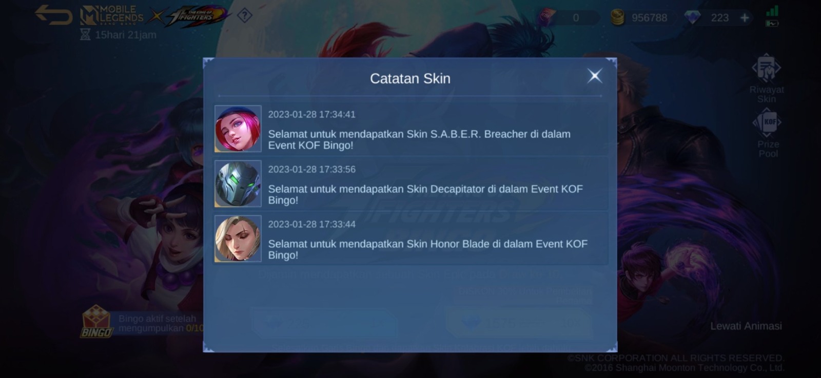 Cara Spin Skin KOF Mobile Legends (ML) – Esportsku