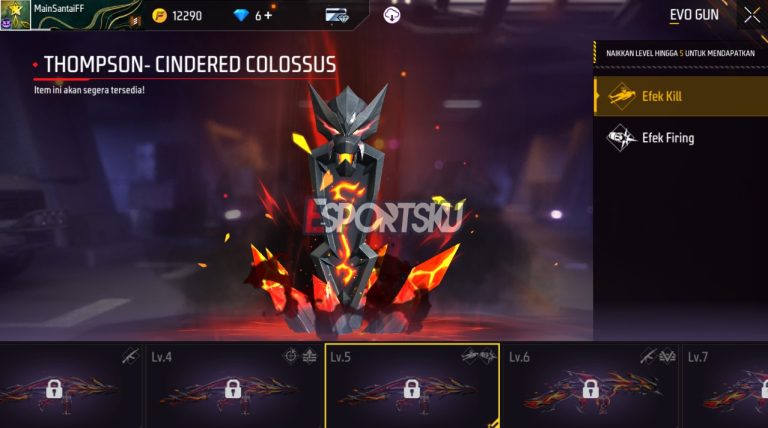 7 Level Evolution Gun Thompson FF, Cindered Colossus Free Fire – Esportsku