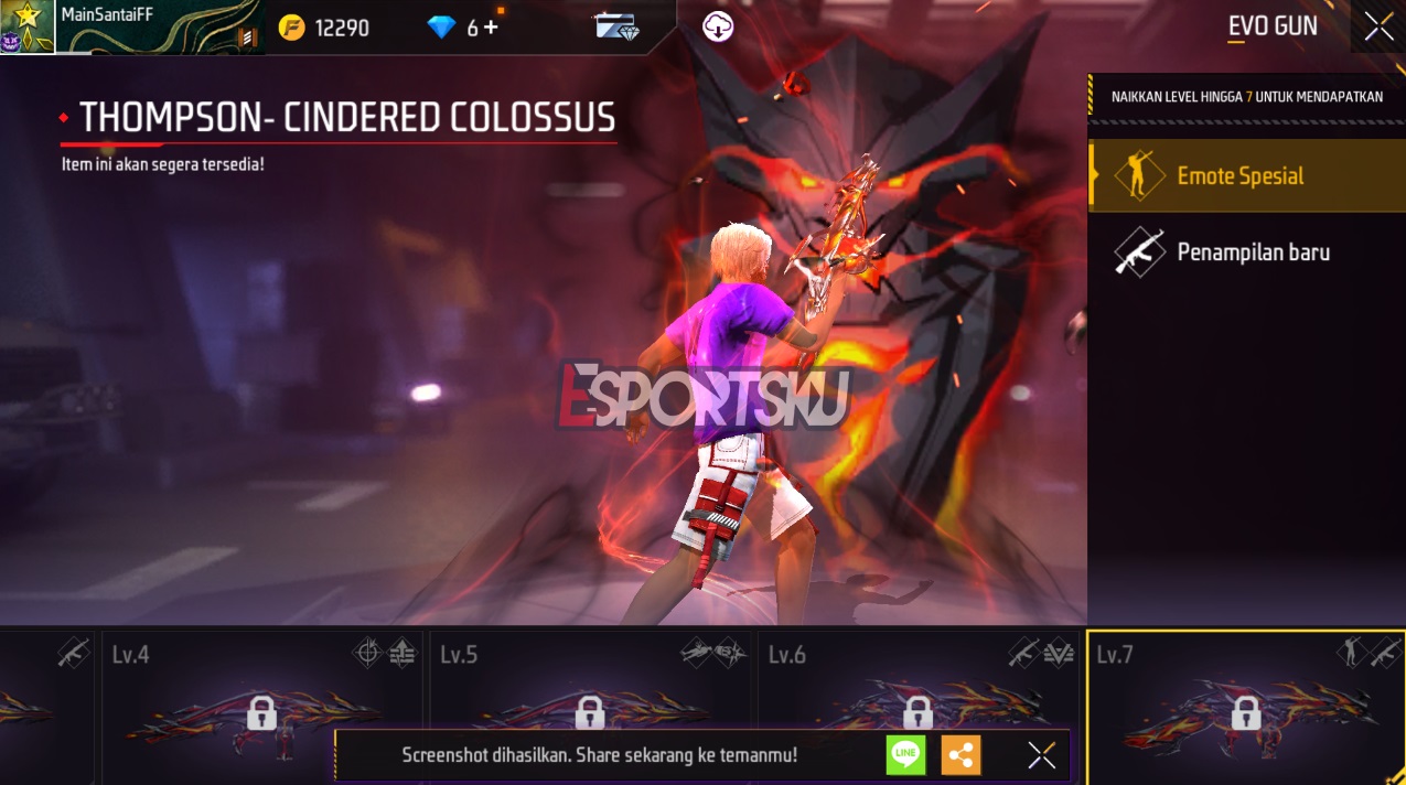 7 Level Evolution Gun Thompson FF, Cindered Colossus Free Fire – Esportsku