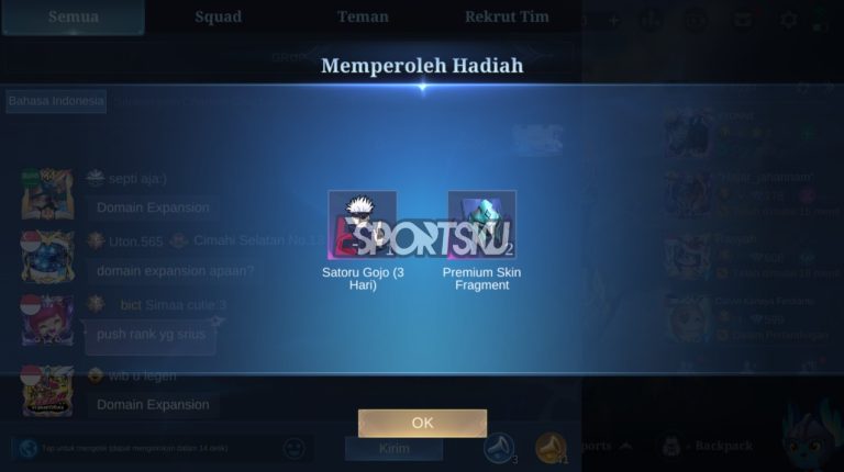 Pesan Chat Domain Expansion Jujutsu MLBB, Hadiah Spesial! – Esportsku