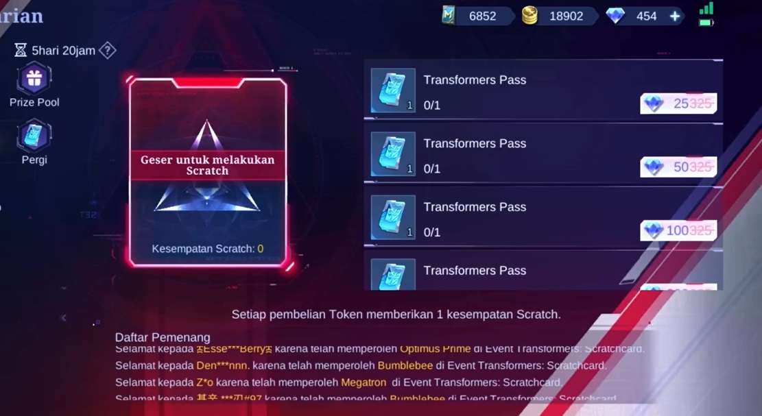 Draw Event Transformer 25 Diamond Mobile Legends (ML) - Esports