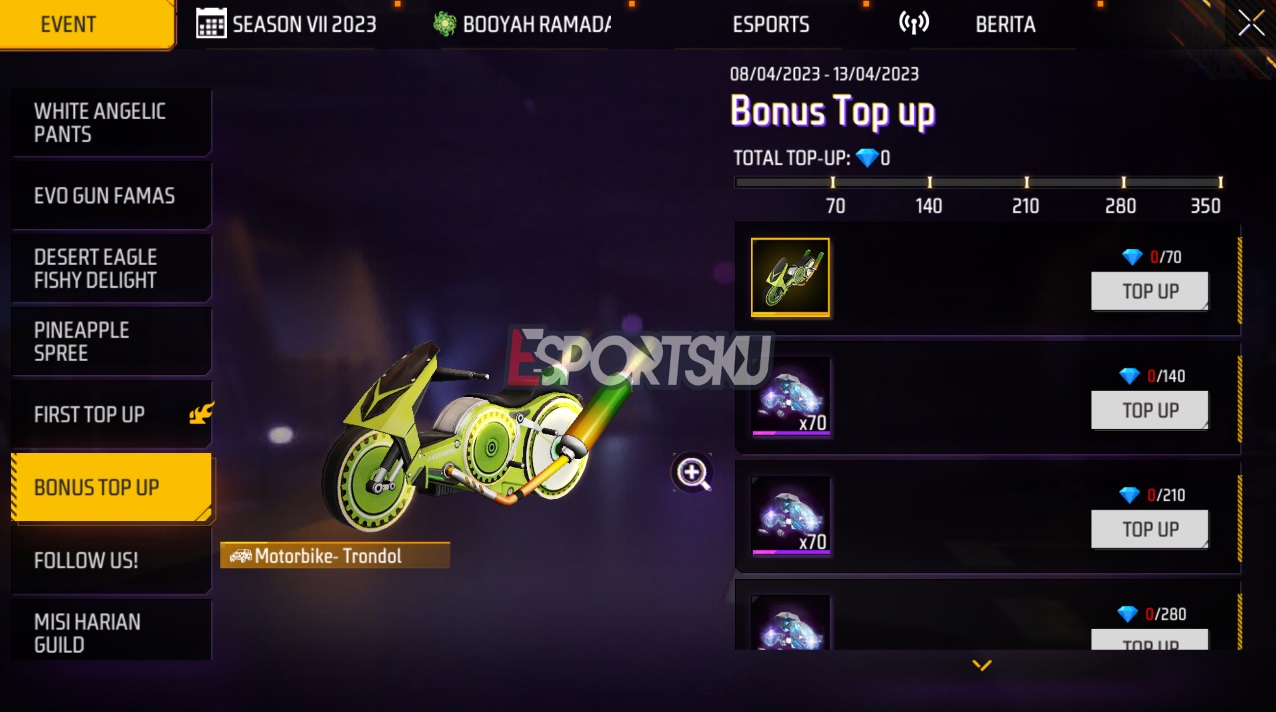 Cara Dapatkan Skin Motorbike Trondol Free Fire (FF) – Esportsku