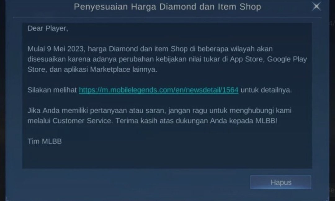 Price Changes for Diamonds Mobile Legends (ML) - Esports