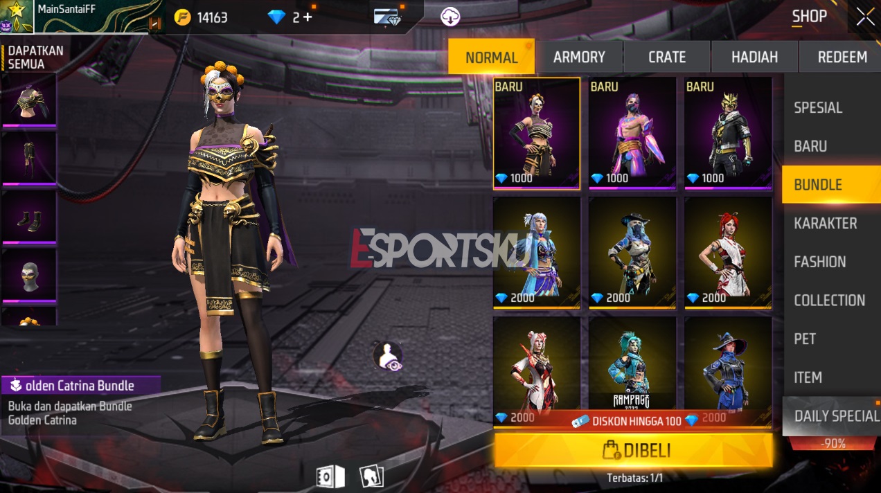Harga Bundle Golden Catrina Epic Free Fire (FF) – Esportsku
