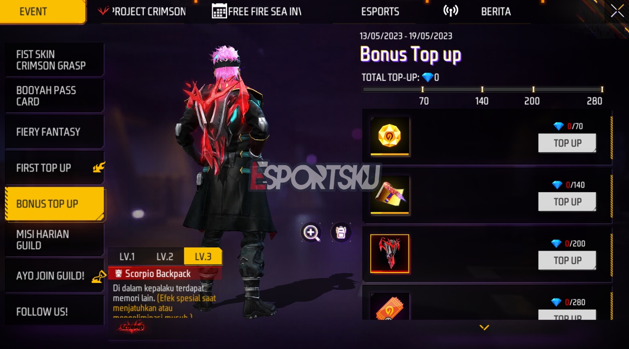 5 Cara Dapatkan Scorpio Backpack Free Fire (FF) – Esportsku