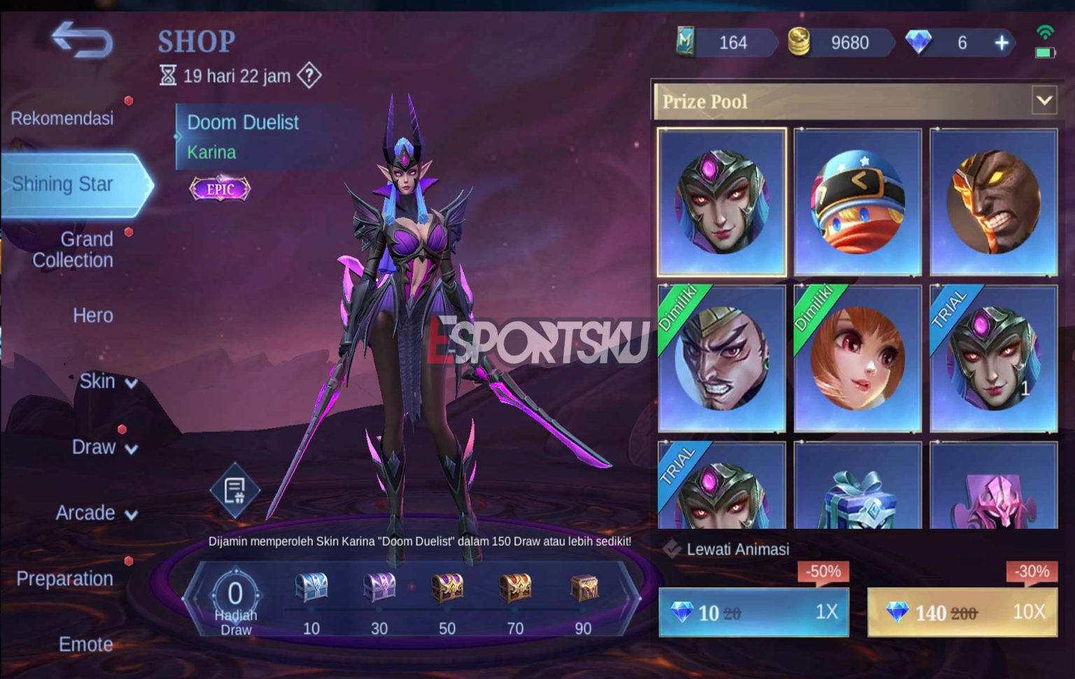 Total Draw Skin Epic Event Shining Star Mobile Legends (ML) – Esportsku