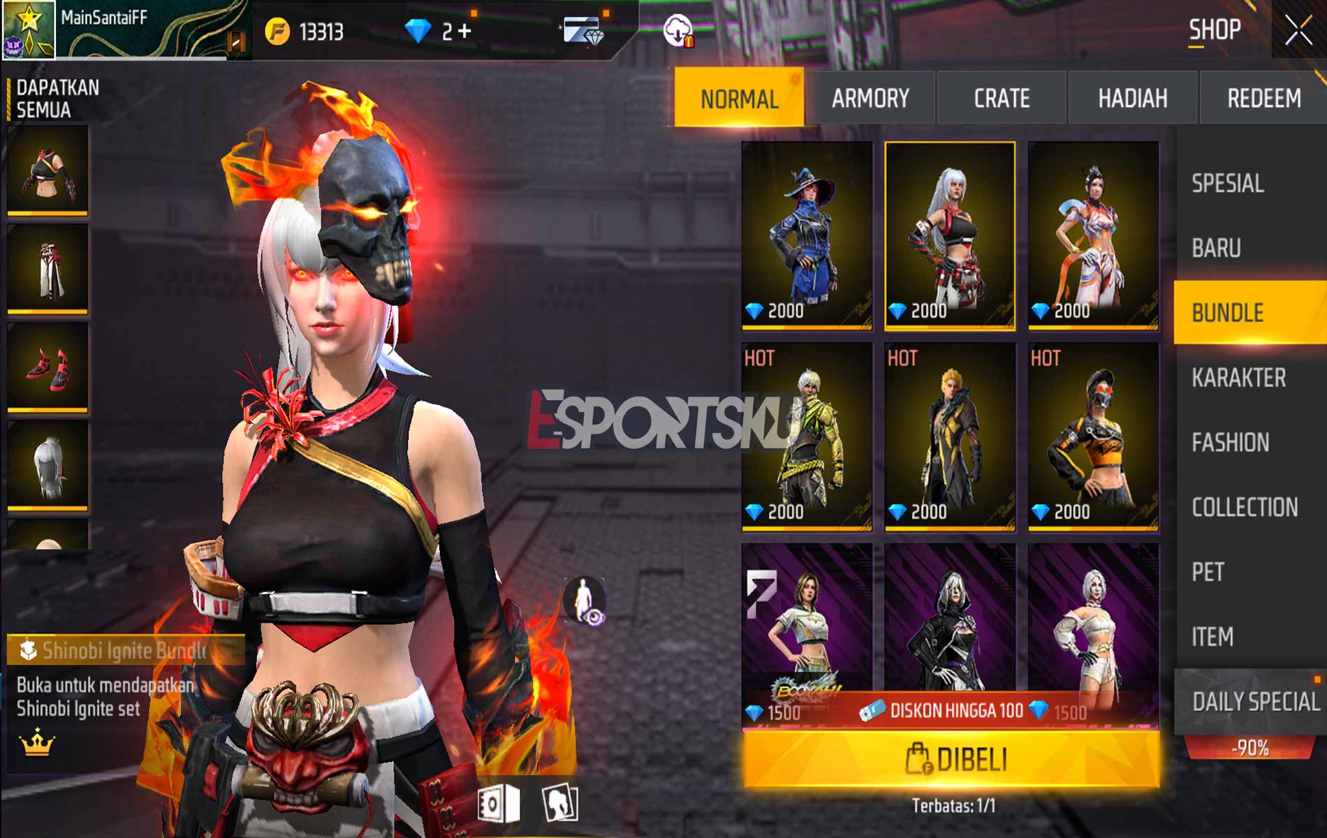 Harga Bundle Shinobi Ignite Mythic Free Fire (FF) – Esportsku
