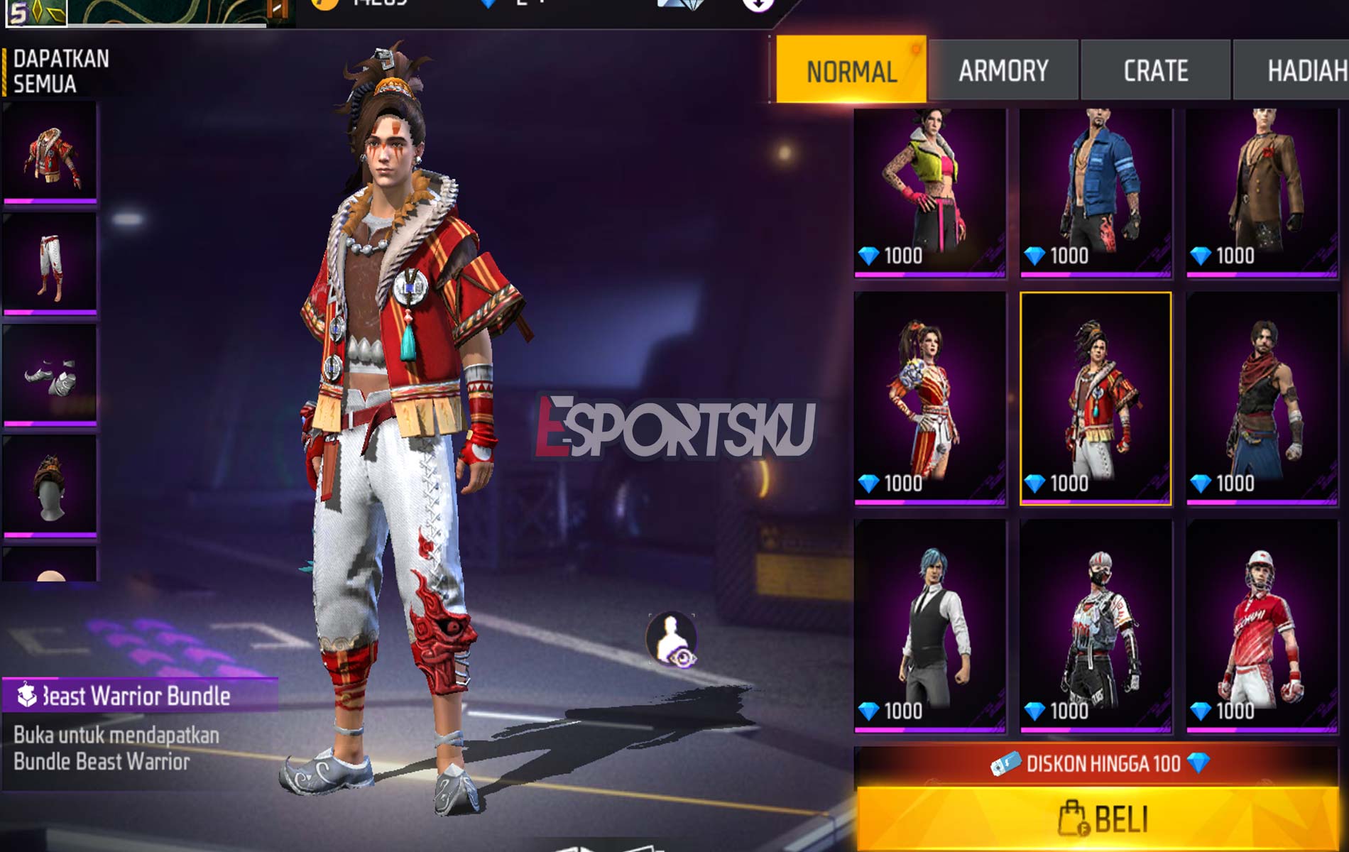 Harga Bundle Beast Warrior Epic Free Fire (FF) – Esportsku