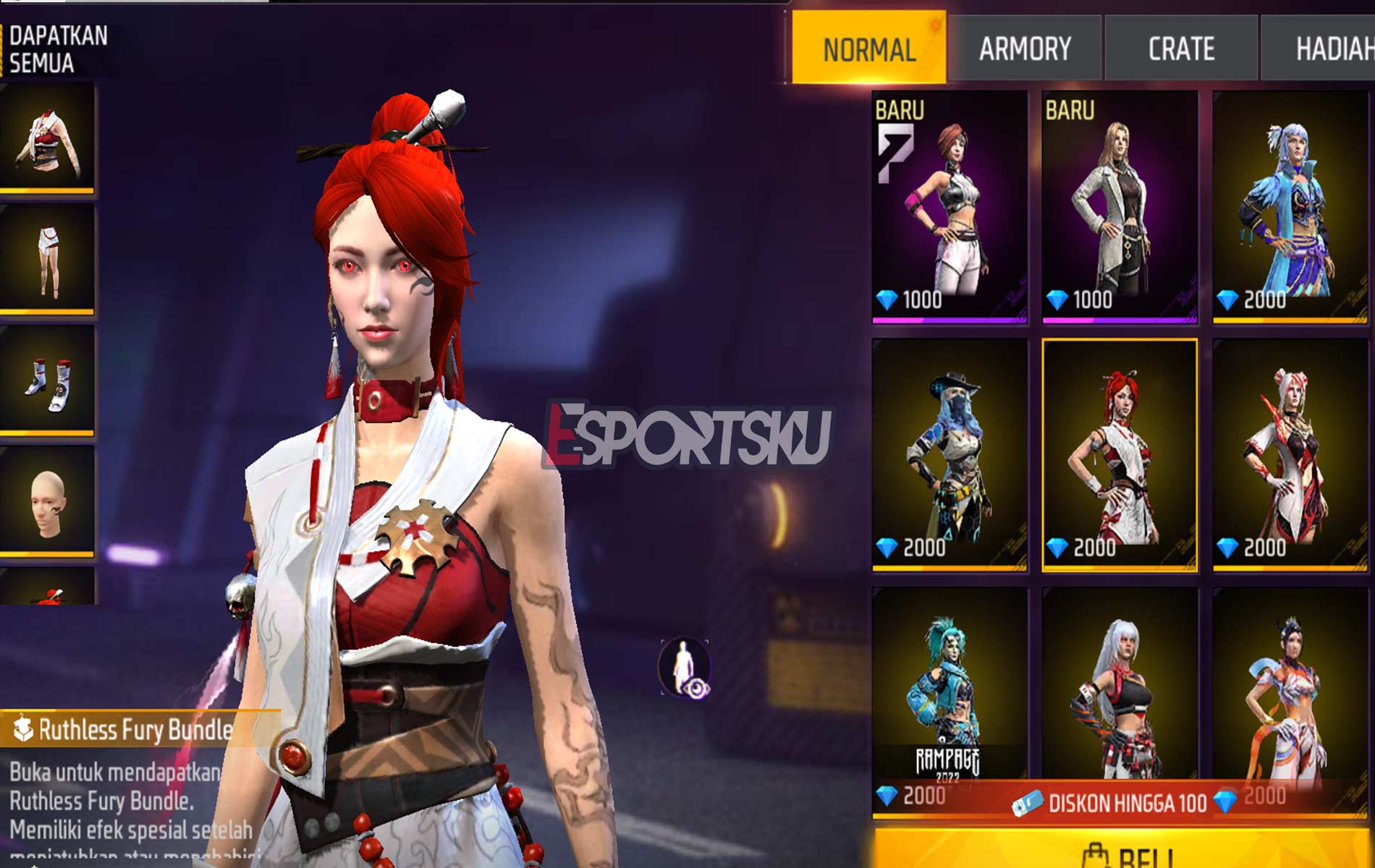 Harga Bundle Ruthless Fury Mythic Free Fire (FF) – Esportsku