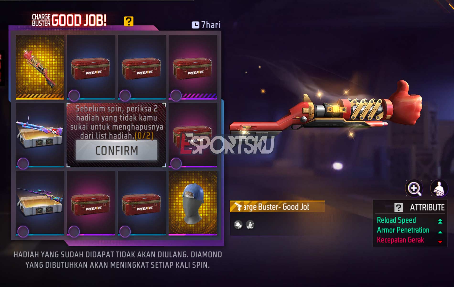 Harga Skin Charge Buster Good Job Mythic Free Fire (FF) – Esportsku