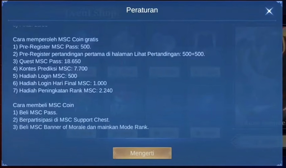 Total MSC Coin From Quest Mobile Legends (ML), Got MSC Skin? - Esports