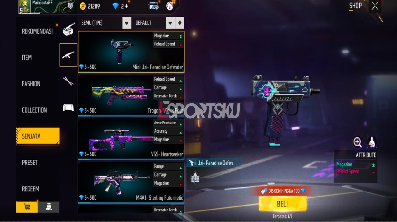 5 Skin Mini Uzi Free Fire (FF) Terbaik – Esportsku