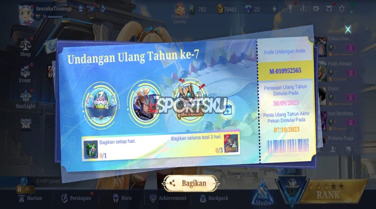 Diamond Gratis di Undangan Ulang Tahun Ke-7 ML, Jangan Lewatkan! – Esportsku