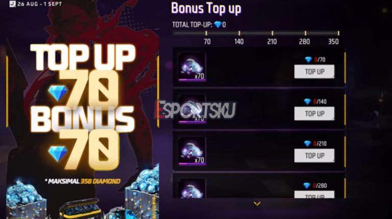 Kapan Rilis Event Top Up Bonus 70 Diamond Free Fire (FF)? – Esportsku