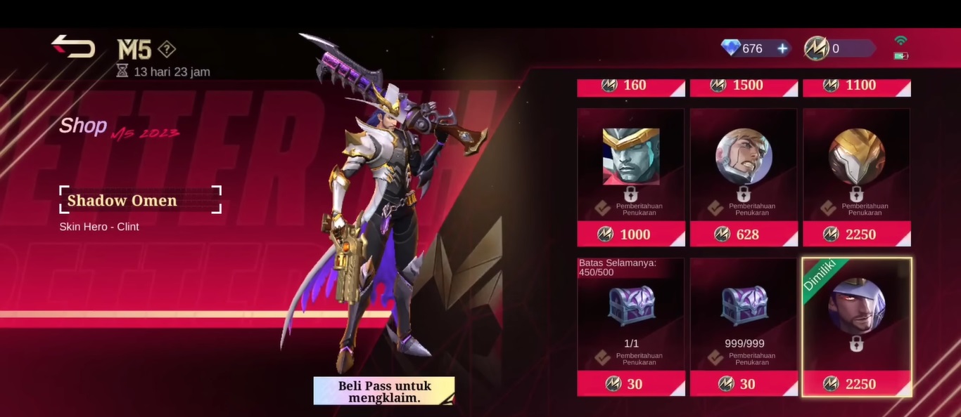 Kapan Resale Skin Clint Shadow Omen M2 Mobile Legends (ML) – Esportsku