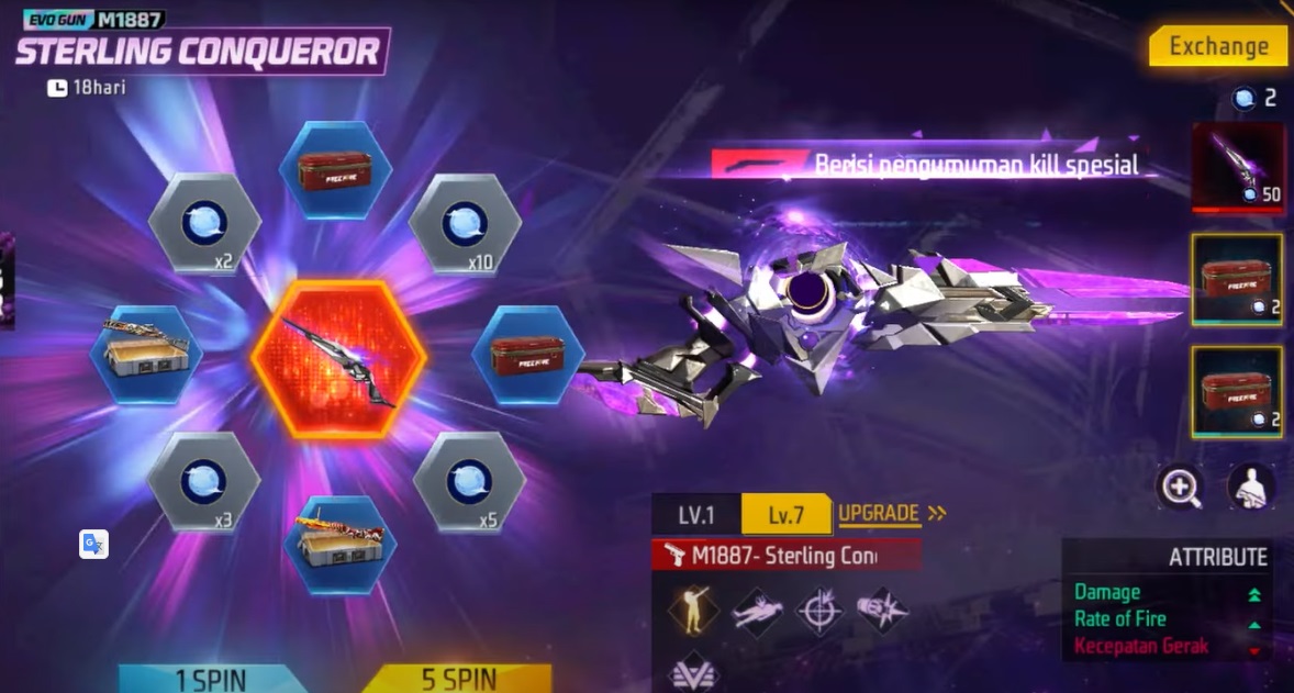 Ada Trik Spin Evogun SG2 M1887 Sterling Conqueror Free Fire (FF)? – Esportsku