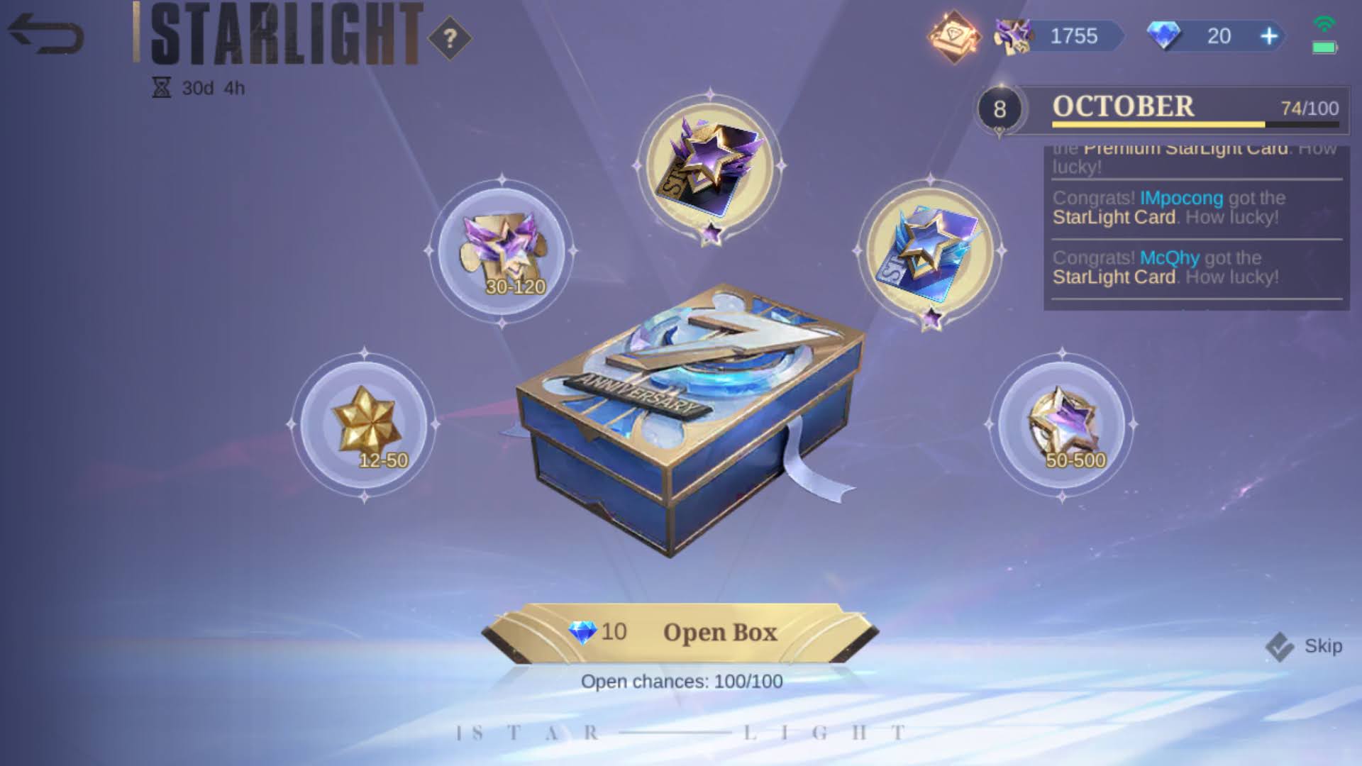 Drop Rate Starlight Lucky Chest Layla Twilight Waltz Mobile Legends (ML ...