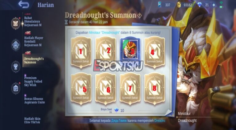 Pola Summon Dreadnought's Minotaur Mobile Legends (ML) – Esportsku