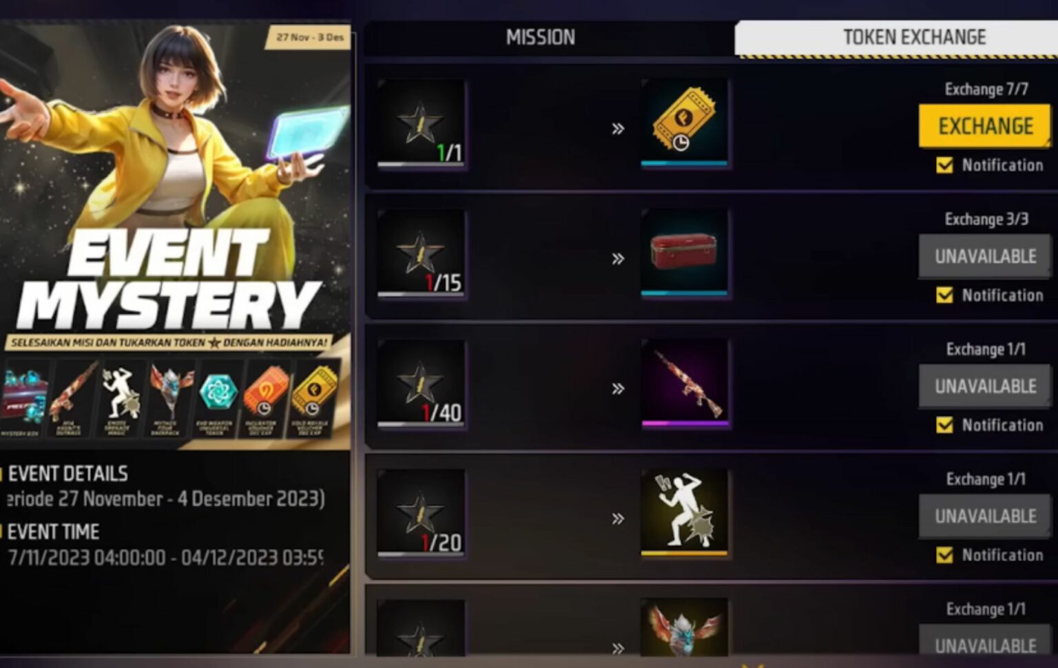 Hadiah Event Mystery November 2023 Free Fire (FF) – Esportsku