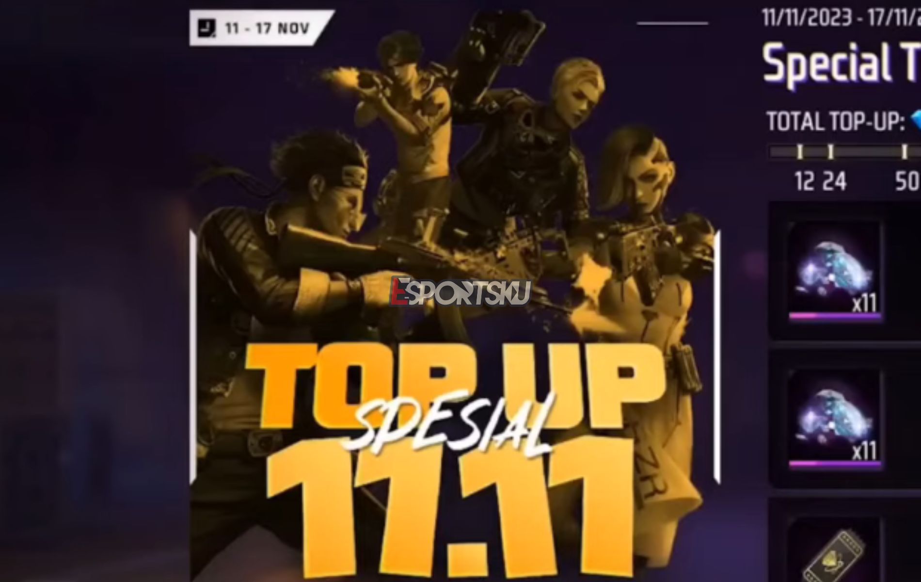 Event Spesial 11.11 Bonus Topup Free Fire (FF) – Esportsku